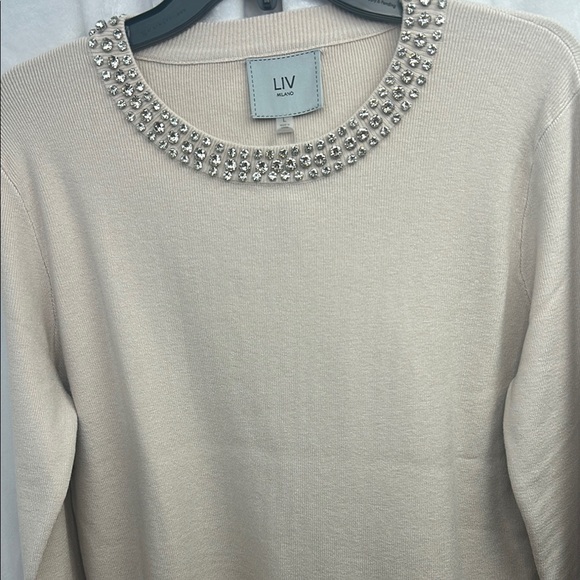 Sweaters | Liv Milano Beige Sweater With Embellished Neckline | Poshmark